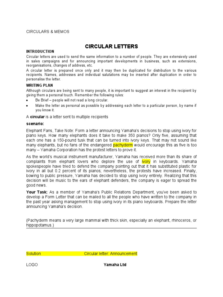 Circular Memo Pdf