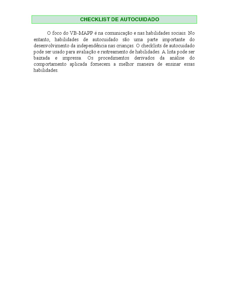 Checklist de Autocuidado Infantil | PDF | Roupas