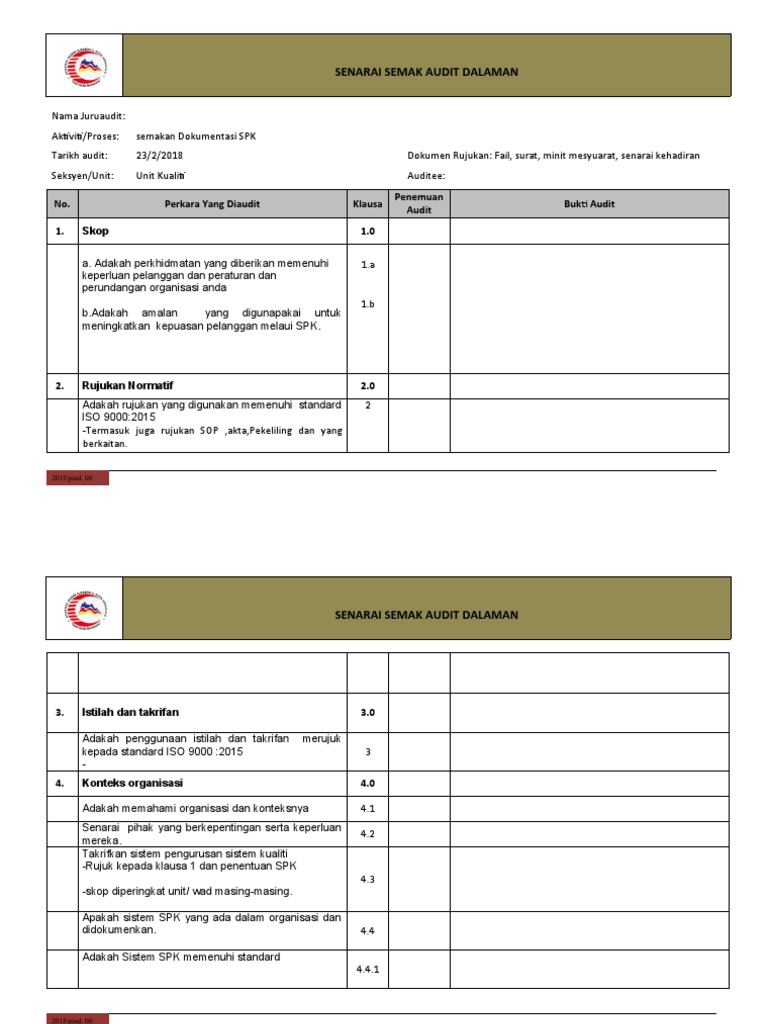 Senarai Semak Latihan Kump 1 | PDF