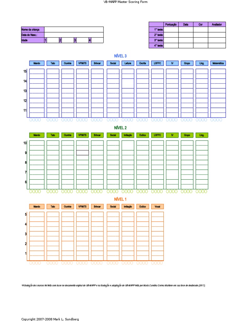 VB Mapp Master Form | PDF | Psicologia Cognitiva | Neurociência