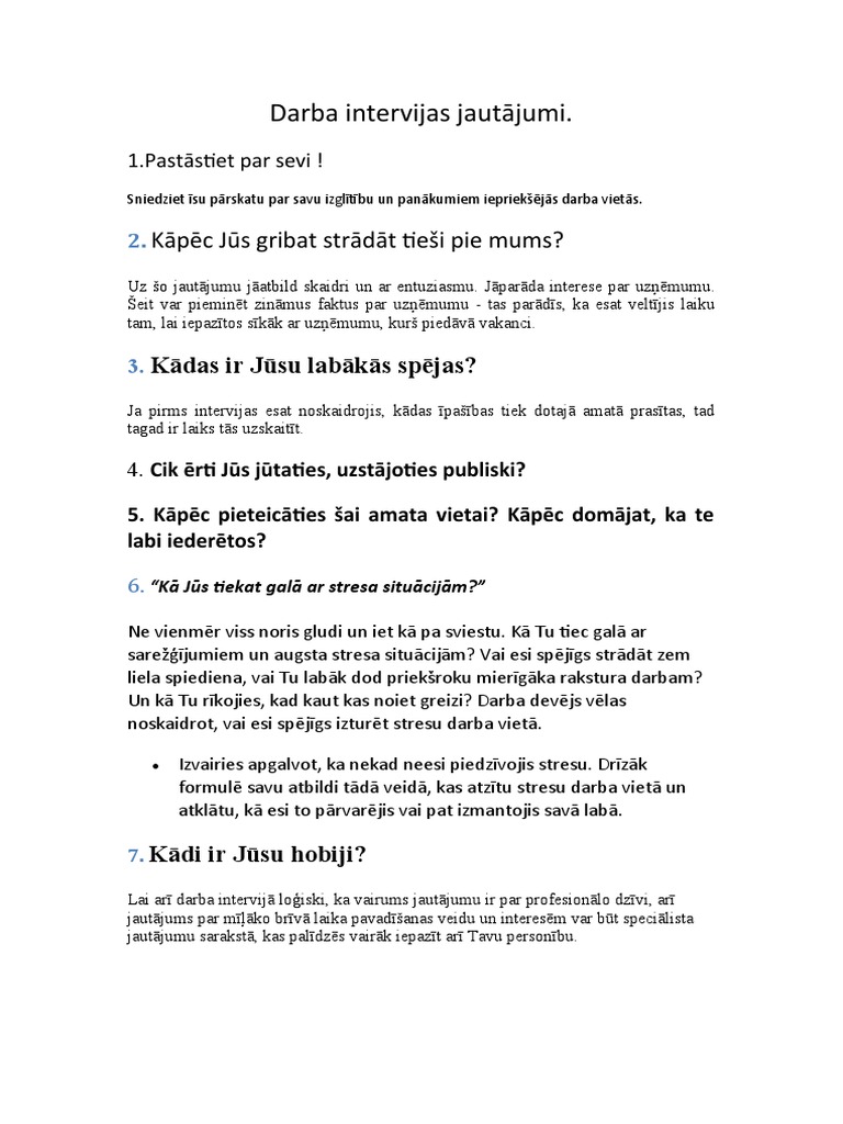 Darba Intervijas Jautājumi | PDF