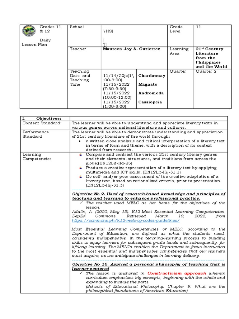 Lesson Plan in 21st Century - 3 | PDF | Learning | Teaching Method