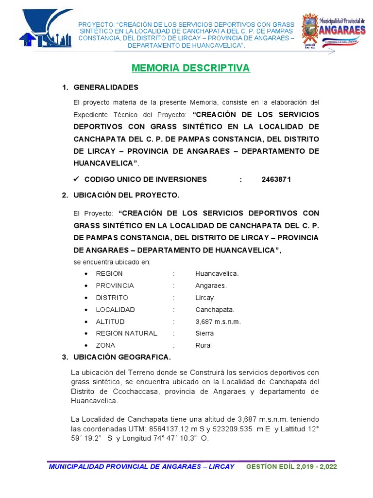 Memoria Descriptiva Ejemplo | PDF | Agricultura | Lima