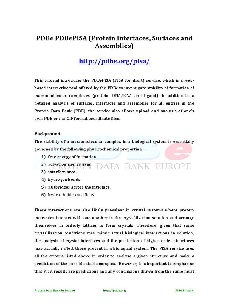 An Introduction to PDBePISA: A Web-Based Tool for Analyzing Protein ...