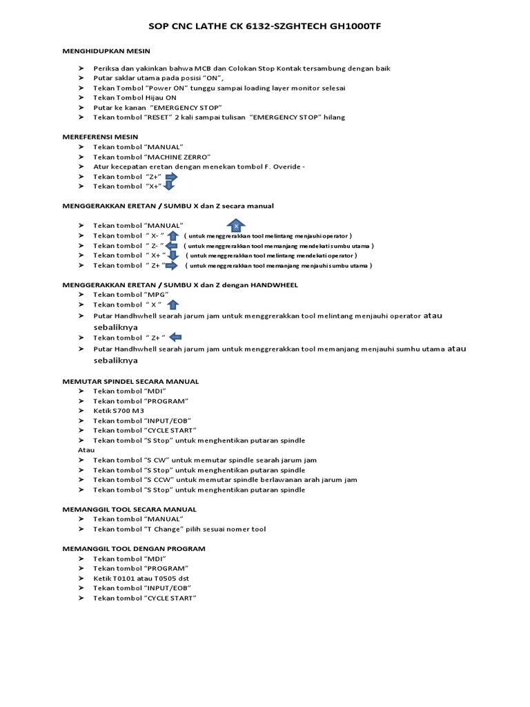 Sop CNC Lathe CK 6132 - Szghtech GH 1000 TF | PDF