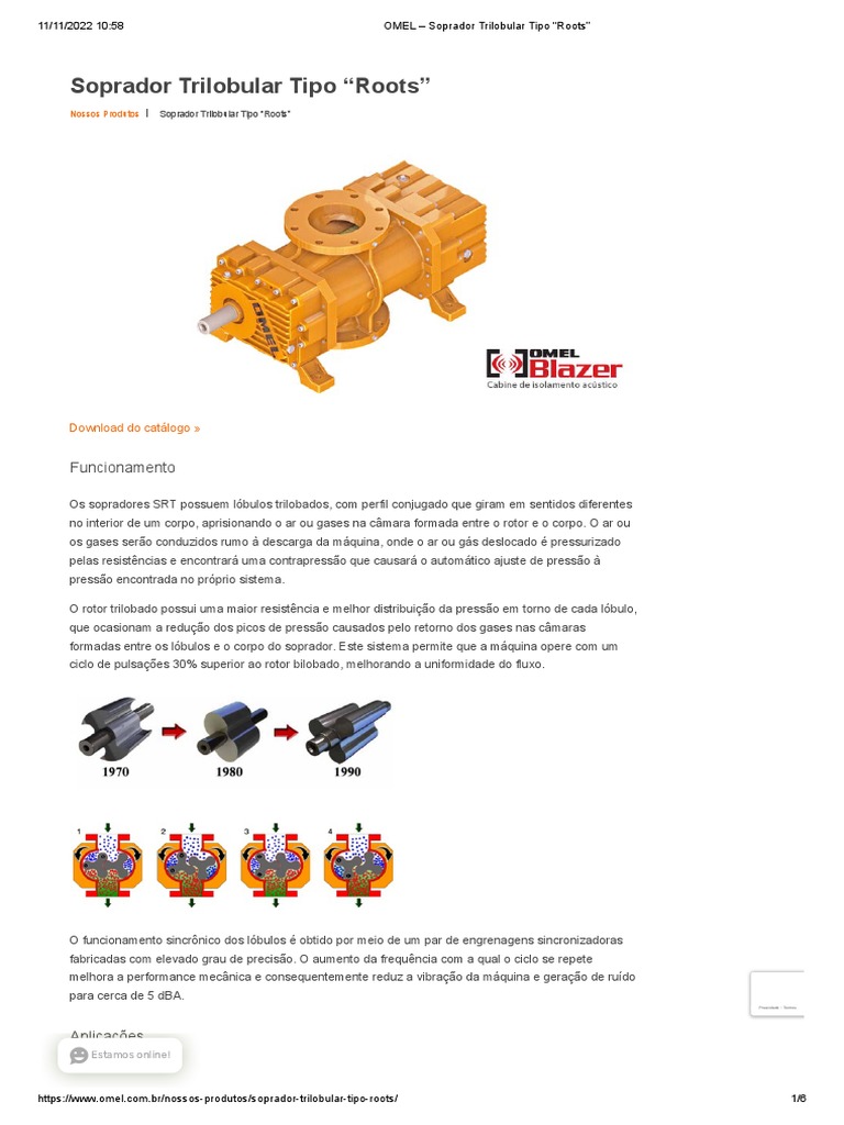 OMEL - Soprador Trilobular Tipo "Roots" | PDF | Ferro fundido | Aço