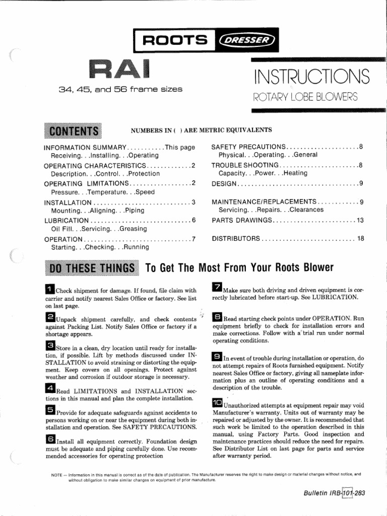 Roots - IRB 101 283 - RAI - Instruction Manual - 34 45 56 | PDF
