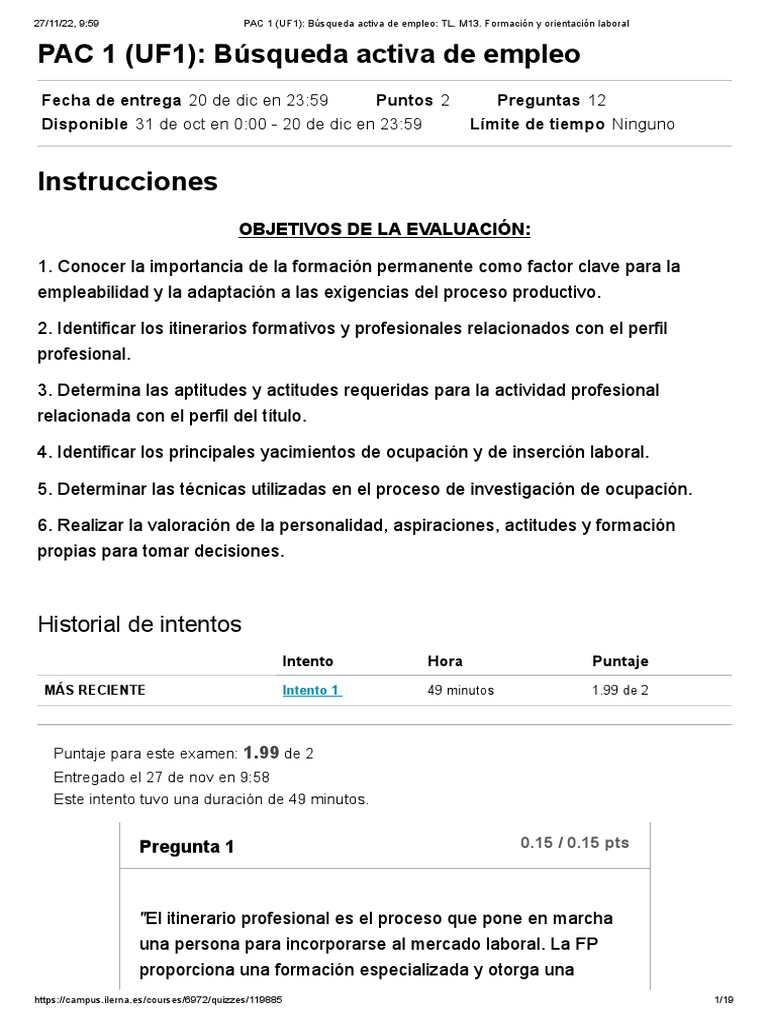 PAC 1 (UF1) - Búsqueda Activa de Empleo - TL. M13. Formación y Orientación Laboral | PDF ...