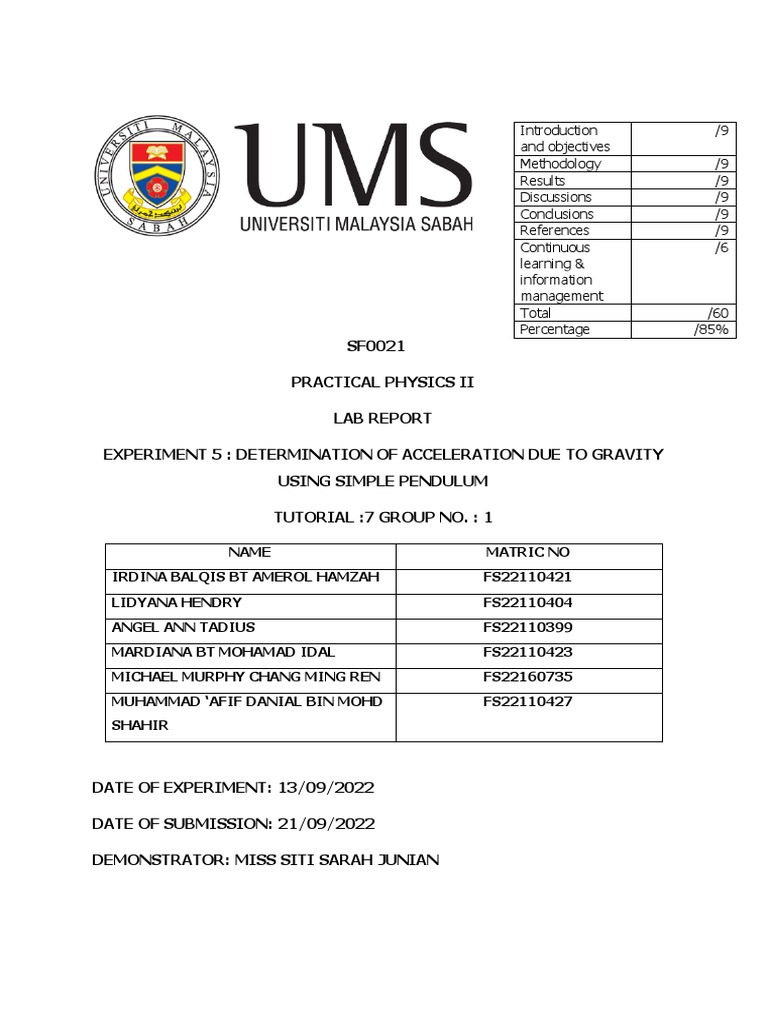 Lab Report Physics Exp 2 PDF (Edited) | PDF | Pendulum | Oscillation