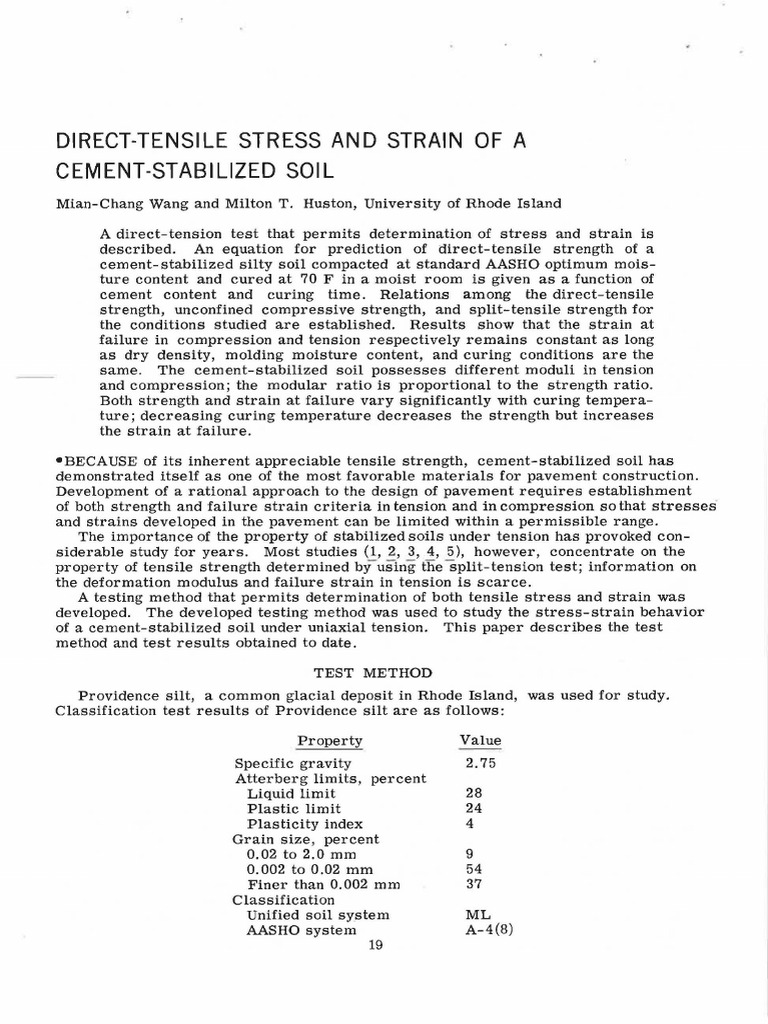 Direct-Tensile Stress and Strain of A Cement-Stabilized Soil | PDF ...