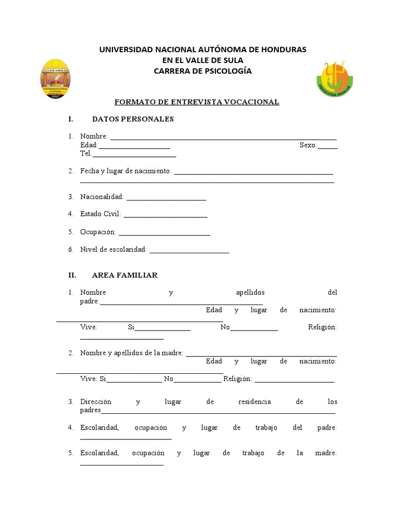 Formato de Entrevista Vocacional UNAH | PDF
