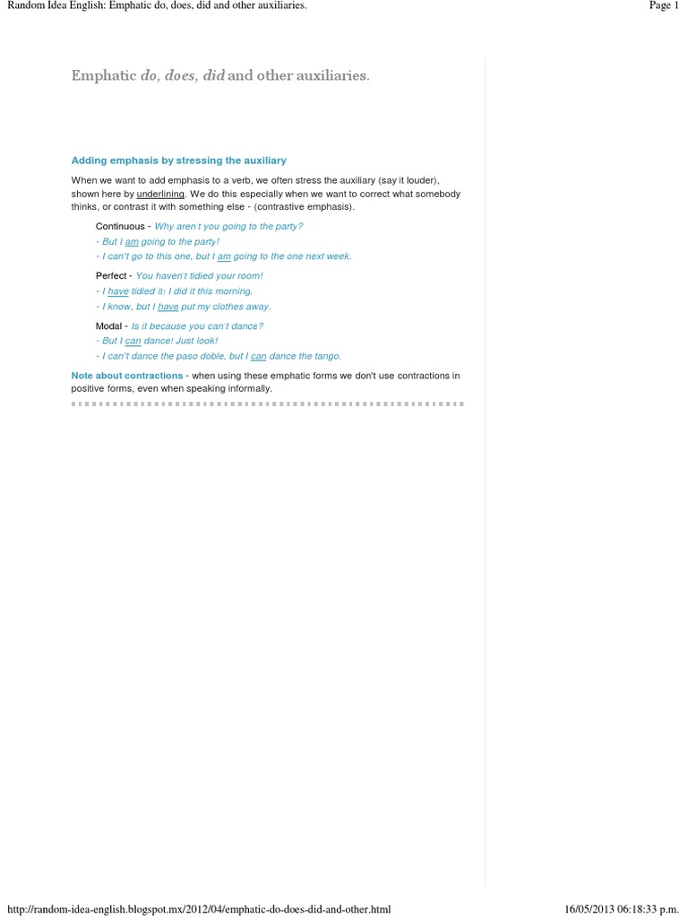 Auxiliaries For Emphasis (Practice) | PDF | Grammatical Tense | English ...