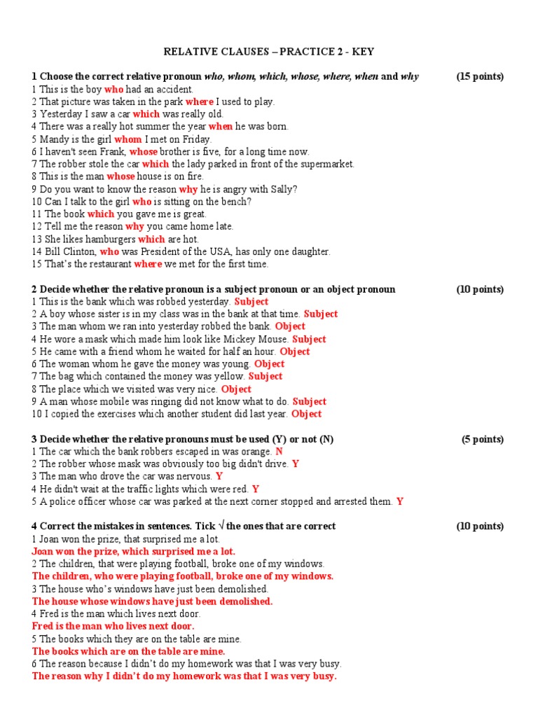 Relative Clauses - Practice 2 - Key | Download Free PDF | Computer ...