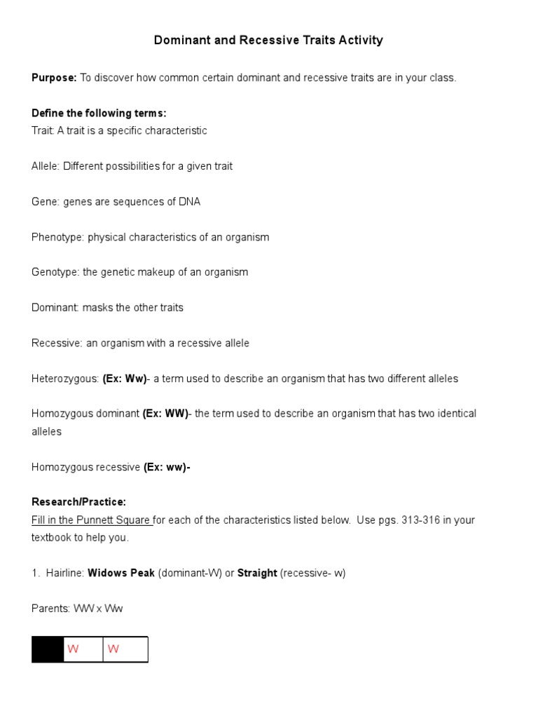 Dominant & Recessive Traits Activity-Supplemental | PDF | Language Arts ...