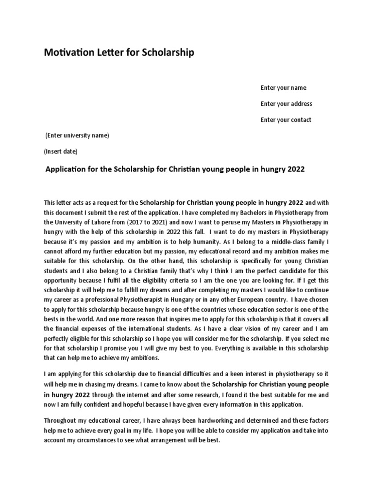 Scholarship Motivation Letter for Hungary | PDF