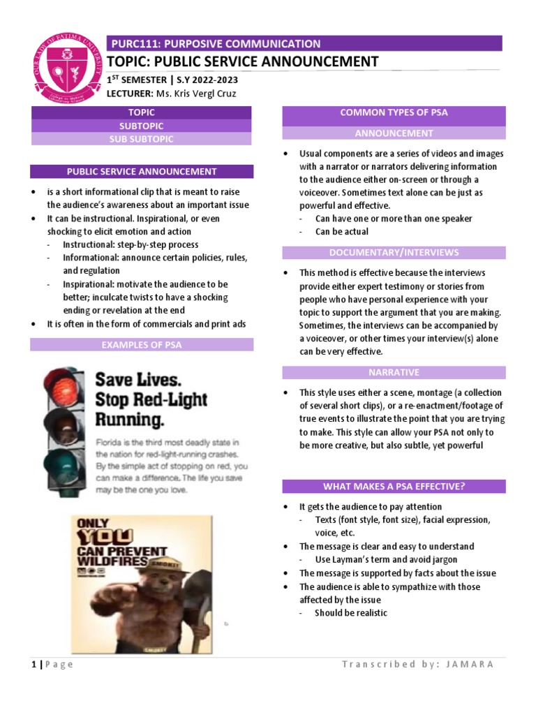 Public Service Announcement | PDF | Communication | Psychology