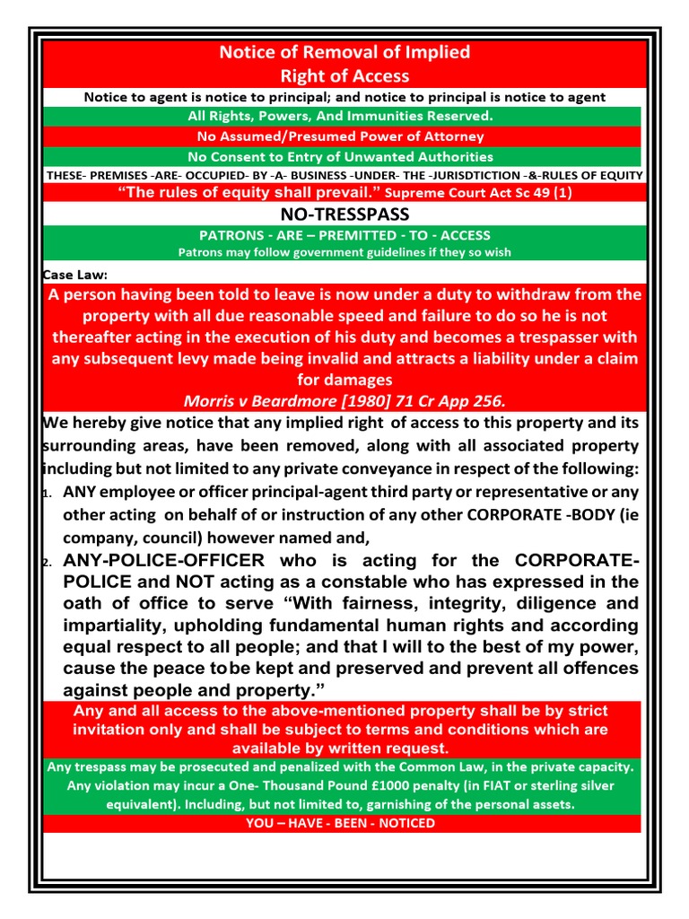 Notice of Removal of Access Rights | PDF | Legal Liability | Equity (Law)