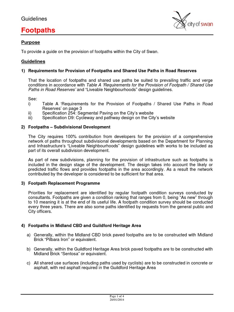 Footpath Guidelines Jan2014 | PDF | Sidewalk | Road