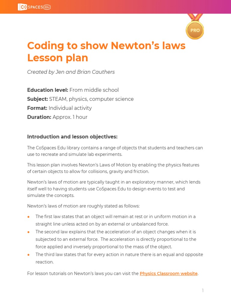Newton Laws Lesson Plan | Download Free PDF | Newton's Laws Of Motion ...