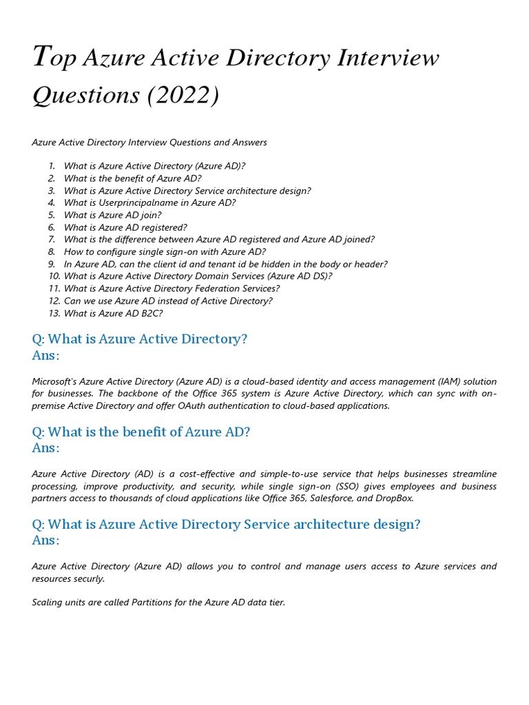 Top Azure Active Directory Interview | PDF | Active Directory | Microsoft Azure