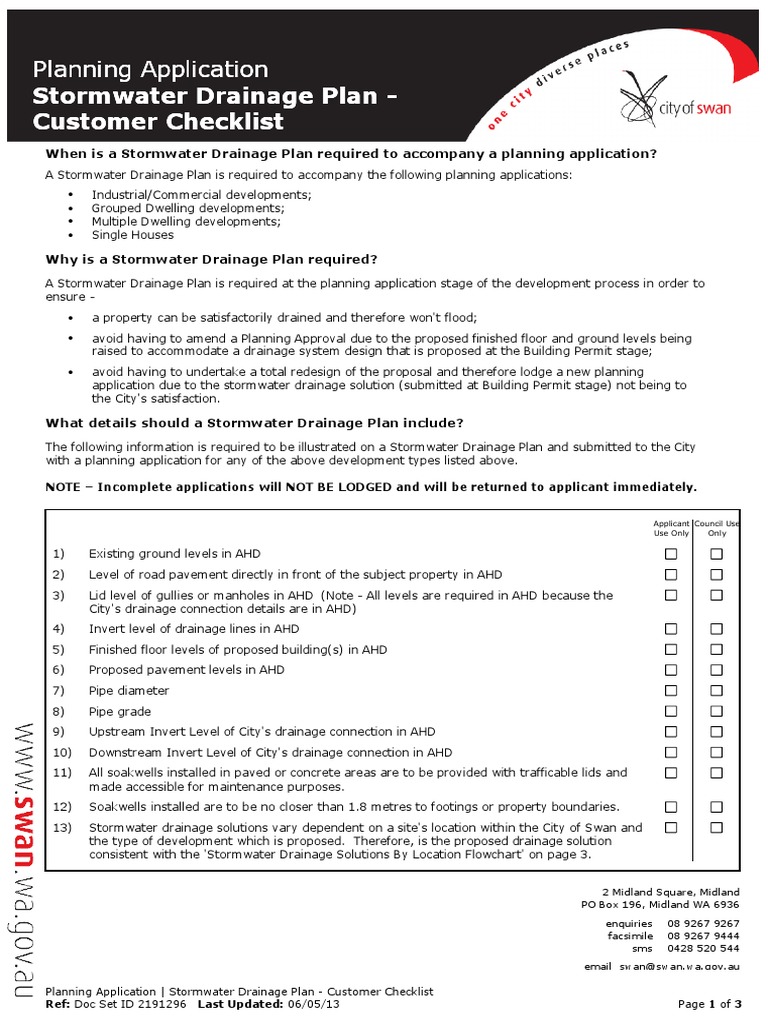 Stormwater Drainage Plan Checklist | PDF | Storm Drain | Stormwater