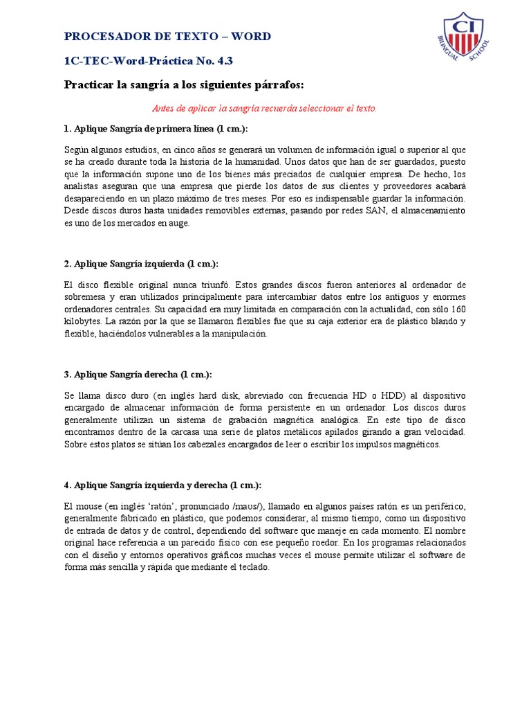 1C-TEC-Word-Práctica No. 4.3 | PDF