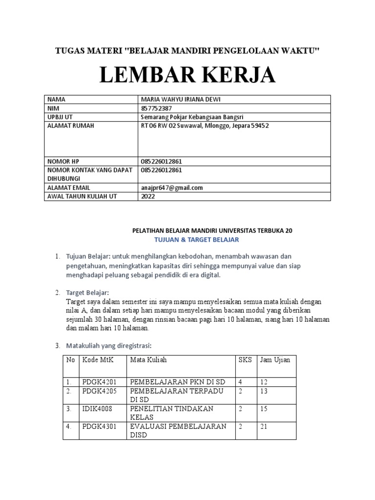MENGENAL TUJUAN DAN TARGET BELAJAR DI UNIVERSITAS TERBUKA | PDF