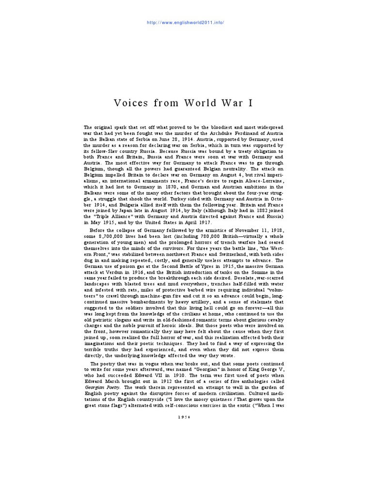 World War 1 Poems and Excerpts From Norton Anthology | PDF | Plough