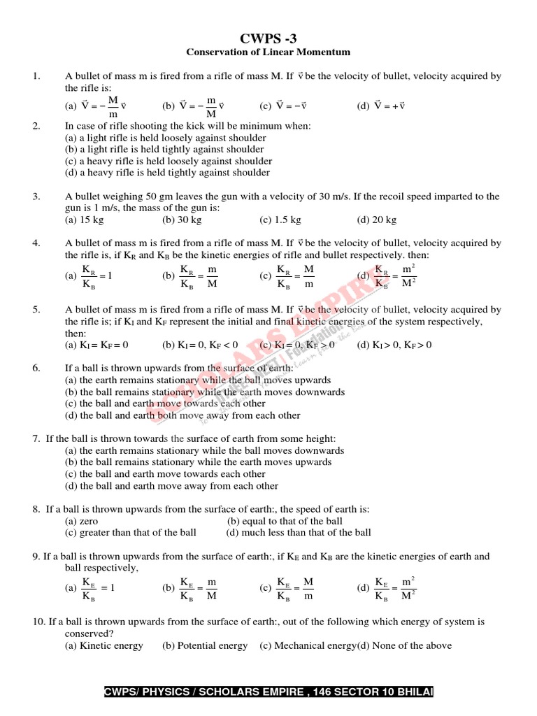 CWPS-3 Conservation OF Linear Momentum | PDF | Momentum | Kinetic Energy