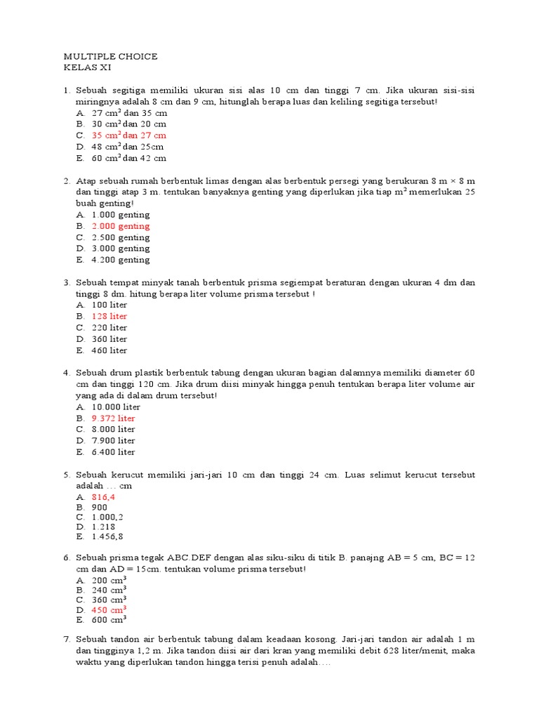 Kisi-Kisi MTK XI | PDF