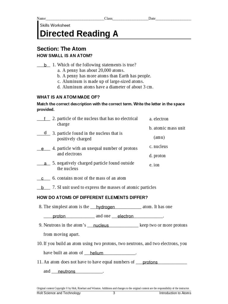 Directed Reading A | PDF | Atoms | Atomic Nucleus
