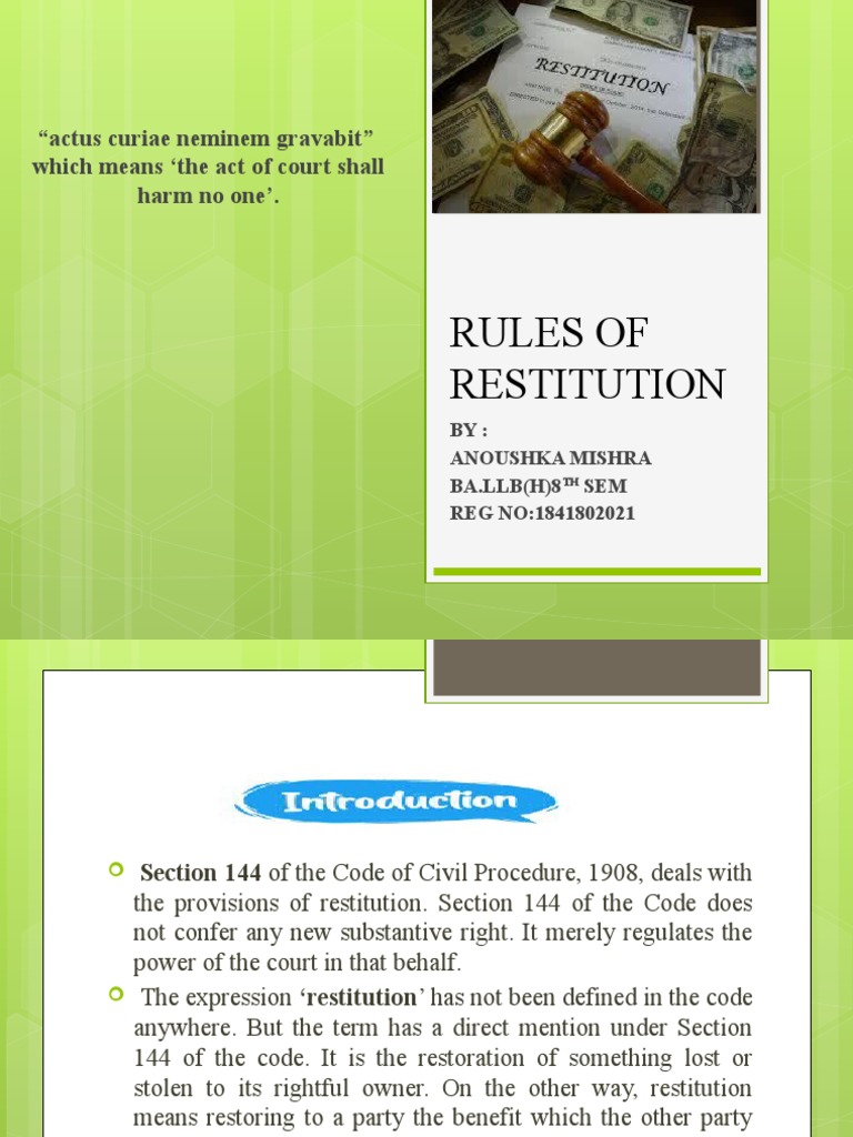 Rules of Restitution | PDF | Finance & Money Management | Social Science