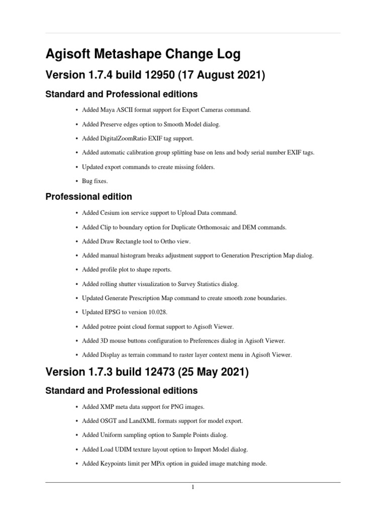 Metashape Changelog 1 7 4 | PDF | Texture Mapping | Camera