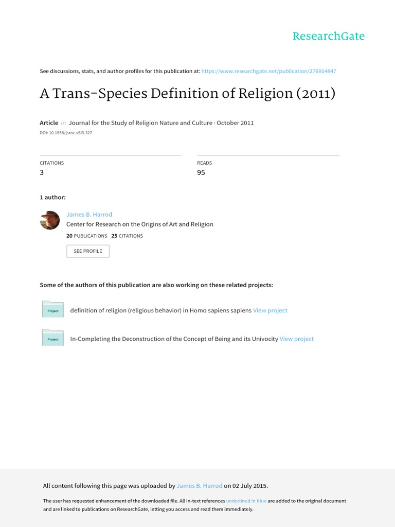 HARROD - A Trans-Species Definition of Religion 2011 | PDF | Rituals ...