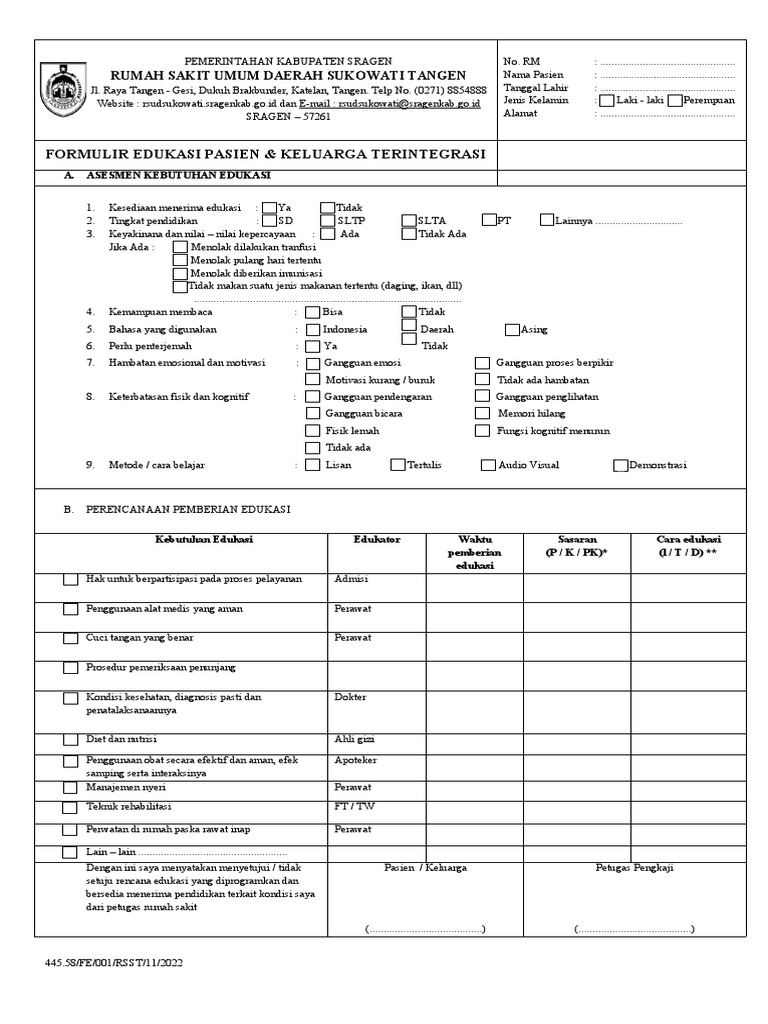 Formulir Edukasi Pasien Rawat Inap | PDF