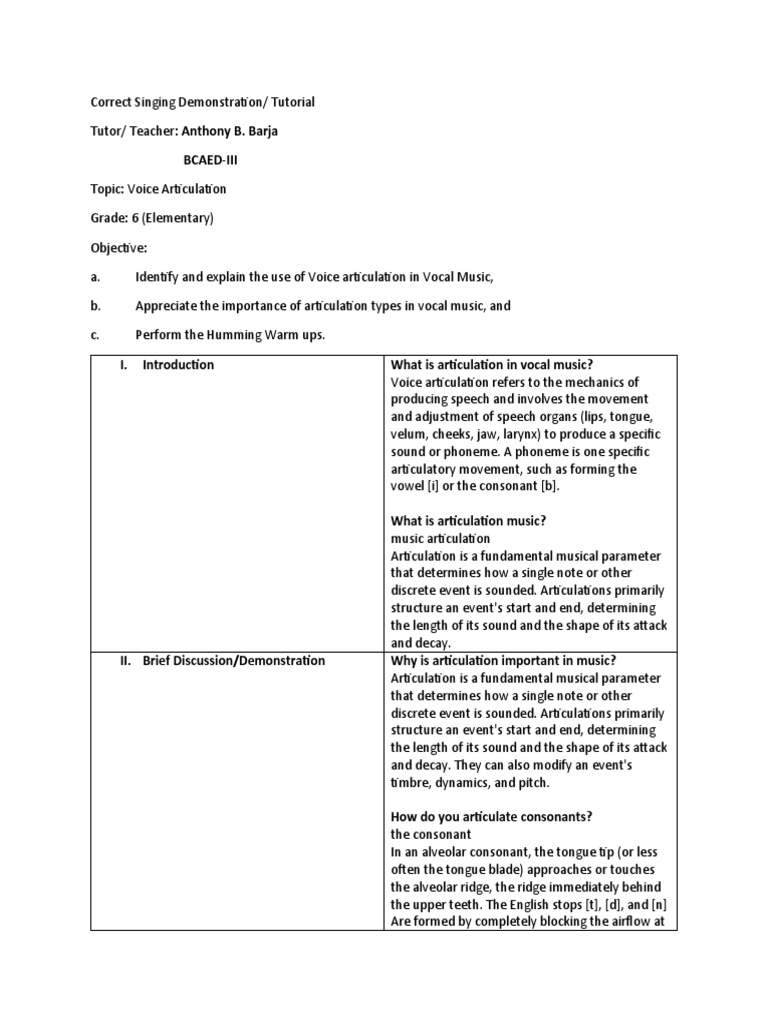 Voice Articulation Tutorial | PDF | Human Voice | Human Head And Neck