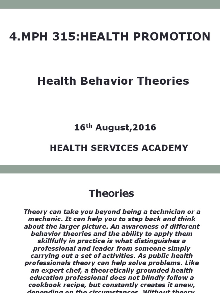 4.theories in Health Promotion | PDF | Behavior | Theory