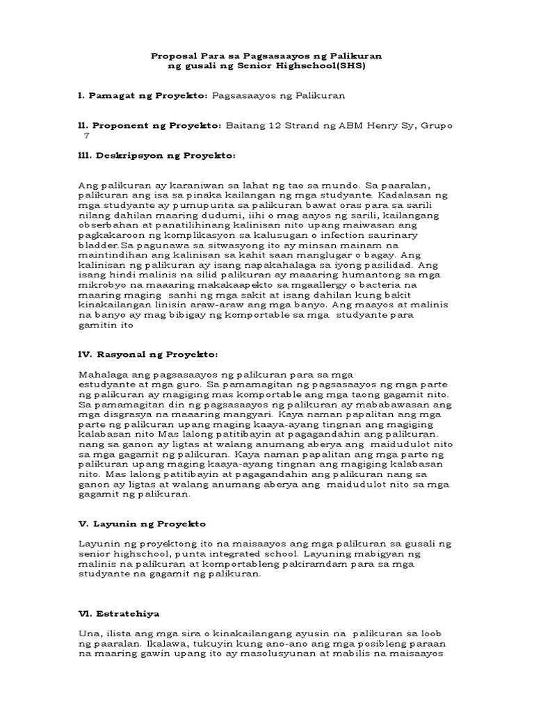 Proposal para Sa Pagsasaayos NG Palikuran | PDF Proposal para Sa Pagsasaayos NG Palikuran | PDF