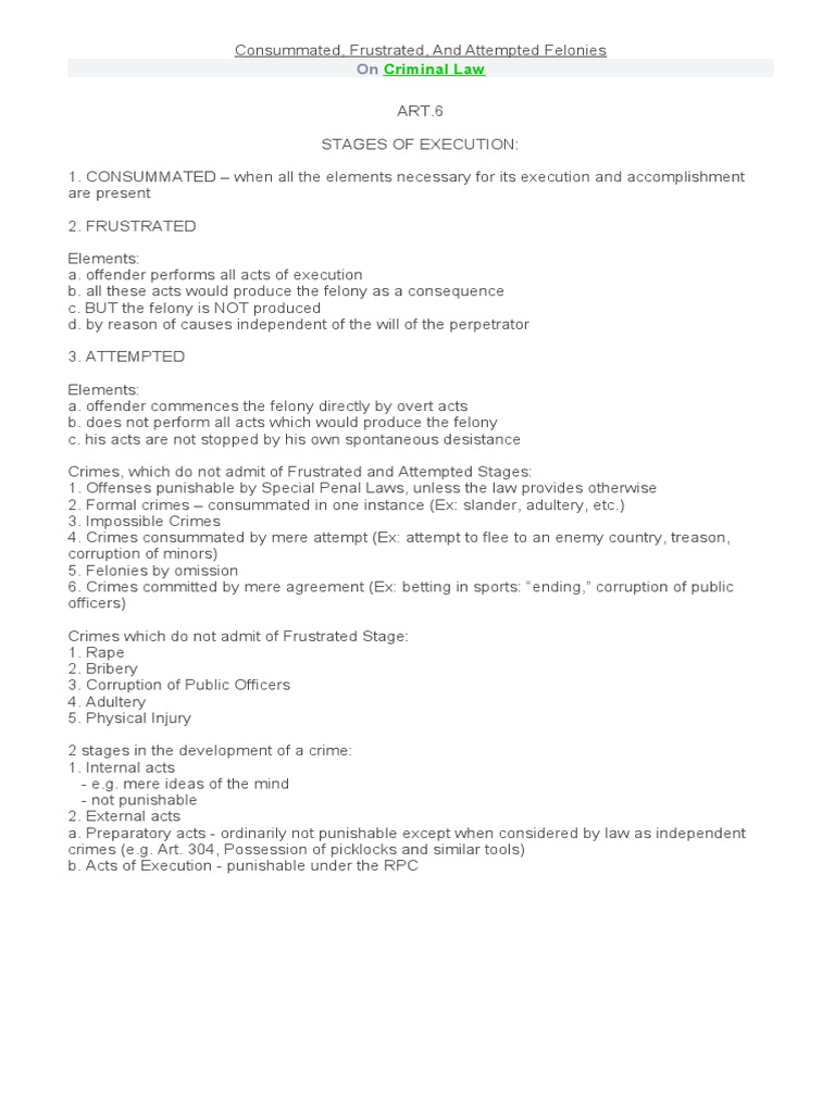 Stages of Criminal Acts: Consummated, Frustrated and Attempted Felonies ...