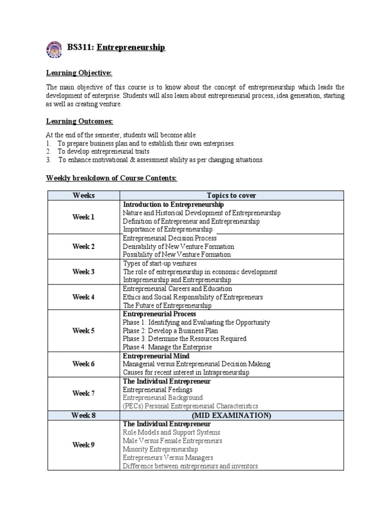 Entrepreneurship Course Overview | PDF | Entrepreneurship | Venture Capital
