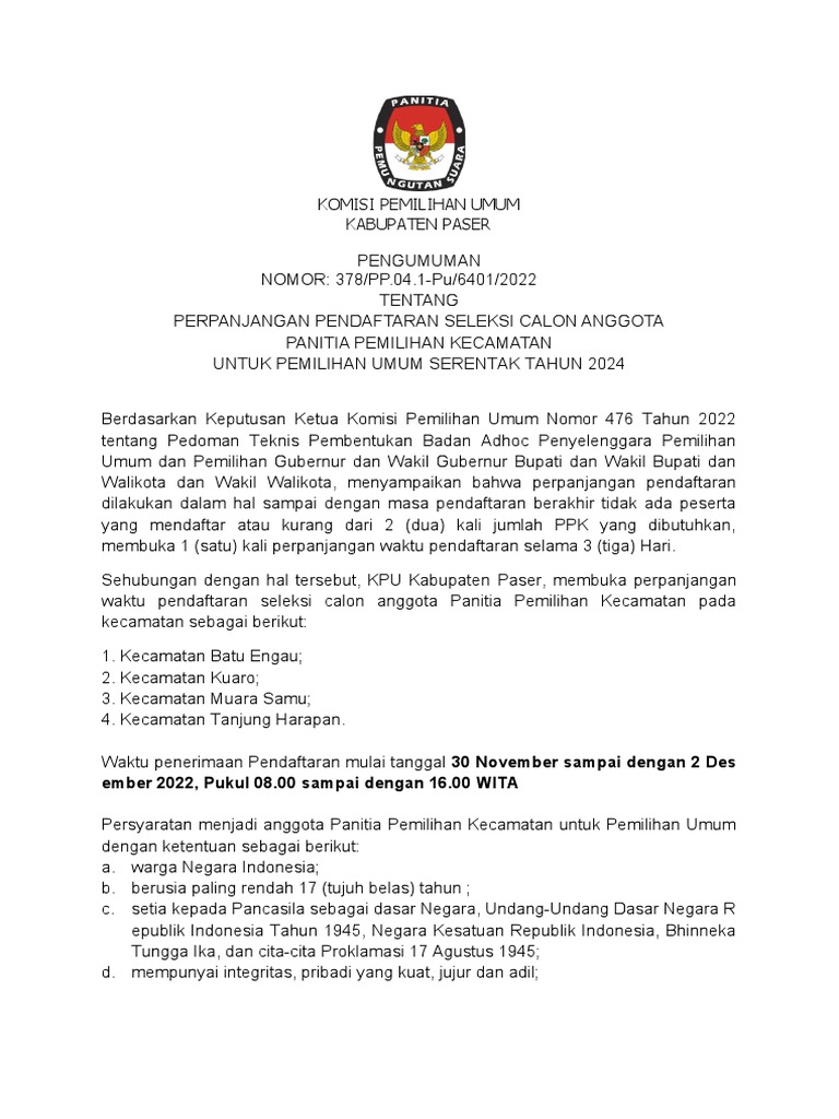 Pengumuman Perpanjangan Pendaftaran PPK | PDF