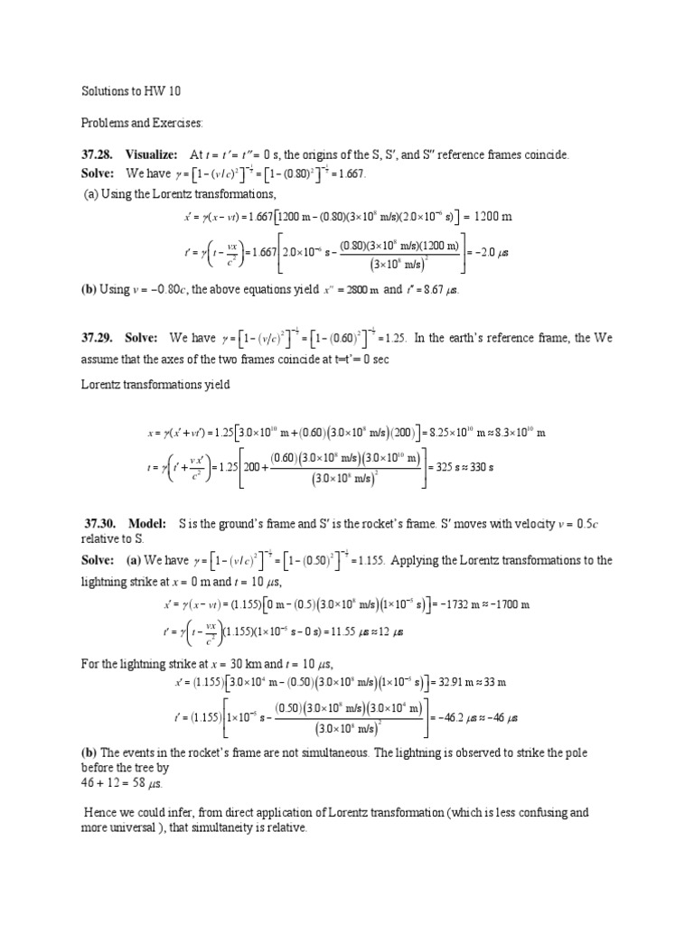 Relativistic Physics Homework Solutions | PDF | Special Relativity | Momentum