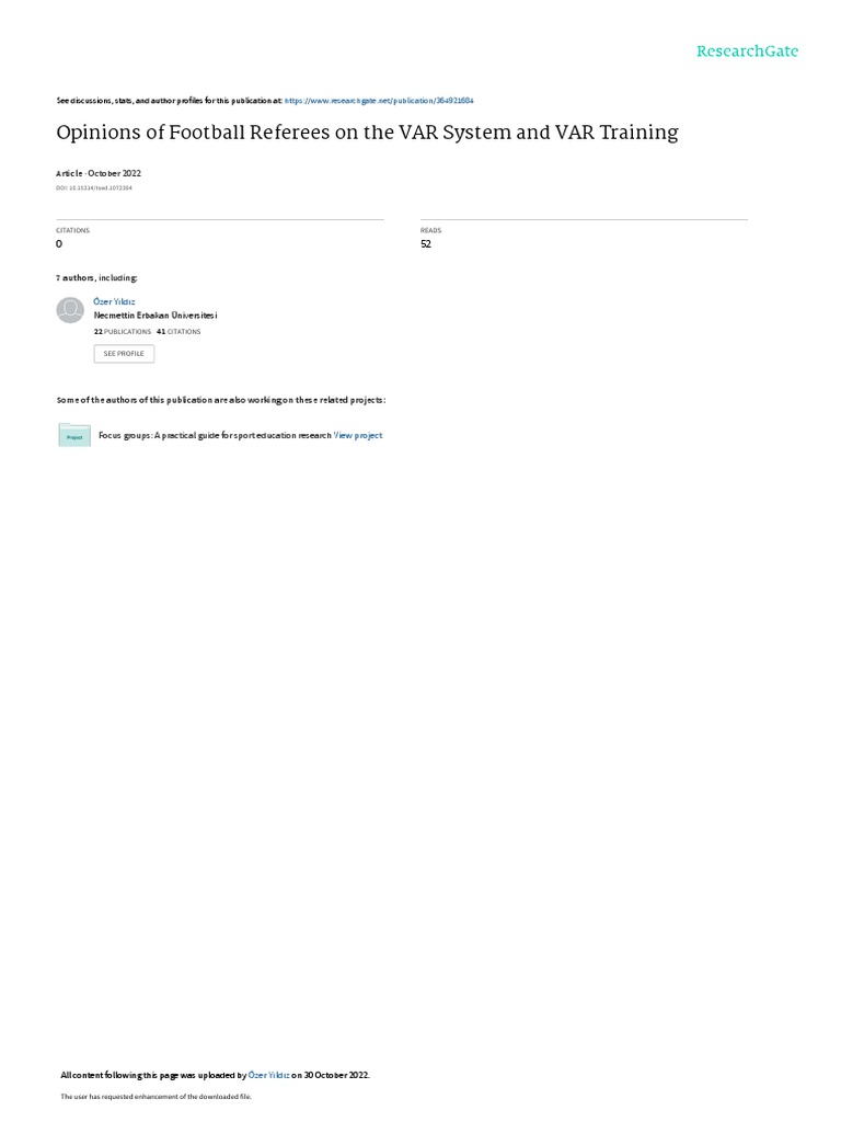 Opinions of Football Referees On The VAR System and VAR Training | PDF ...