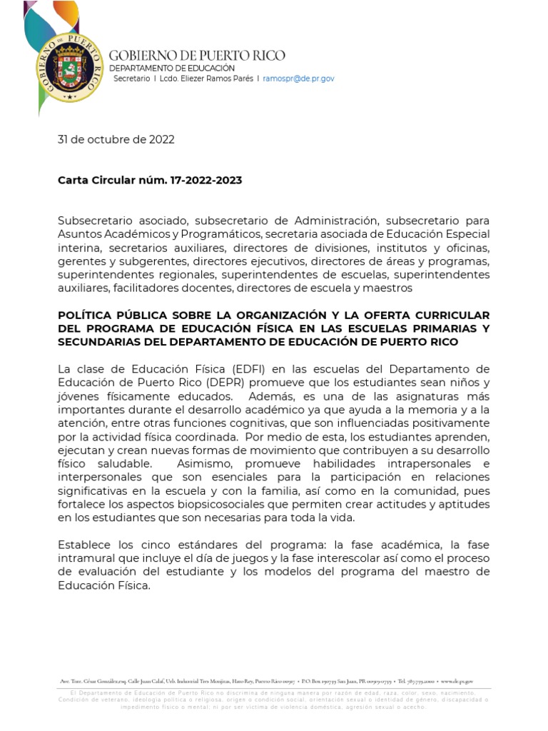CARTA CIRCULAR NUM. 17-2022-2023-Firmado | PDF | Educación primaria ...