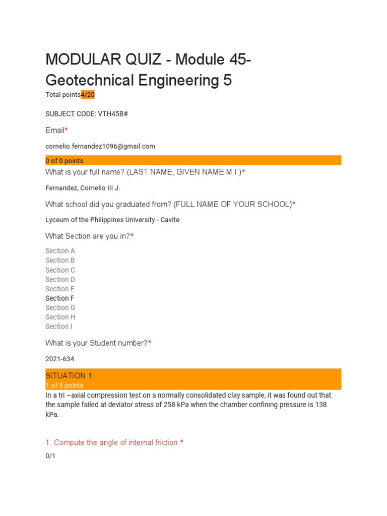 MODULAR QUIZ - 45 - Geotechnical Engineering 5 | PDF | Stress ...