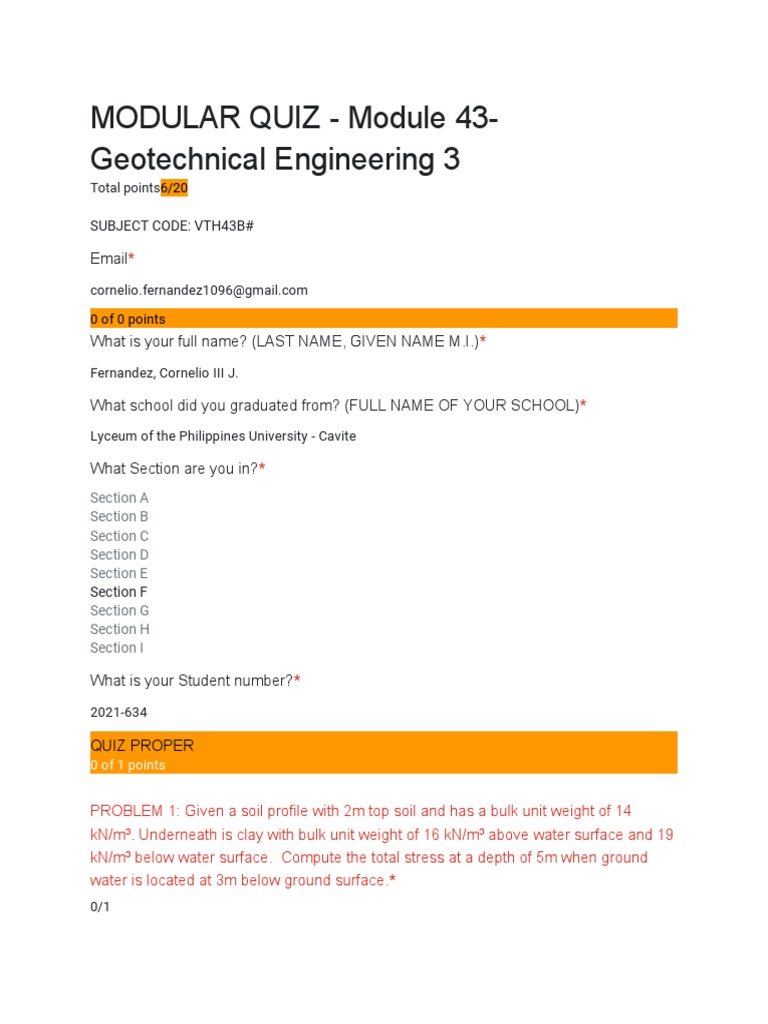 MODULAR QUIZ - 43 - Geotechnical Engineering 3 | PDF | Natural ...