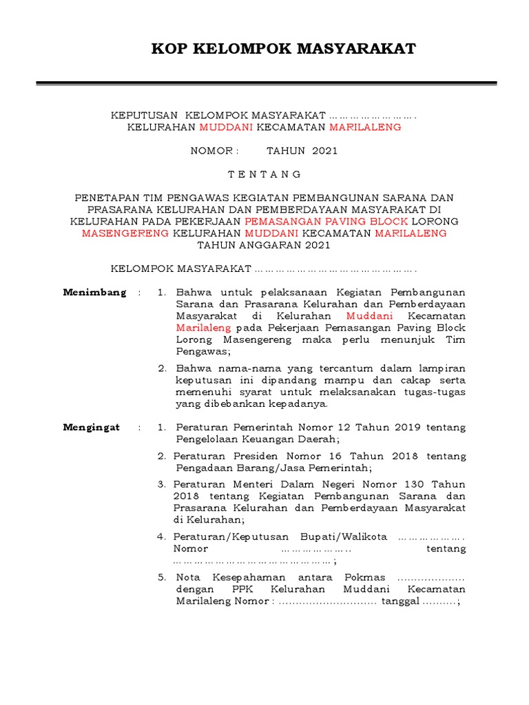 Contoh Penetapan Penyelenggara Swakelola (Tim Pengawas) | PDF