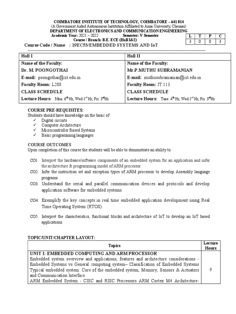 Course Plan Es PDF Embedded System Scheduling Computing 