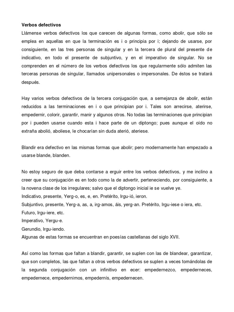 Verbos Defectivos en Español | PDF | Verbo | Conjugación gramatical