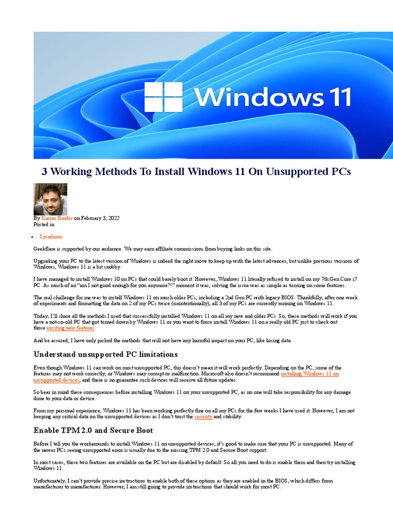 3 Working Methods To Install Windows 11 On Unsupported PCs | PDF ...